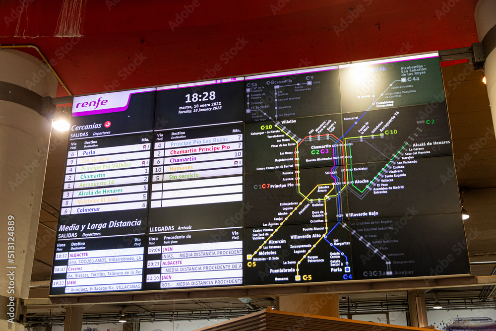 Madrid, Spain. Route map at the Puerta de Atocha railway station ...