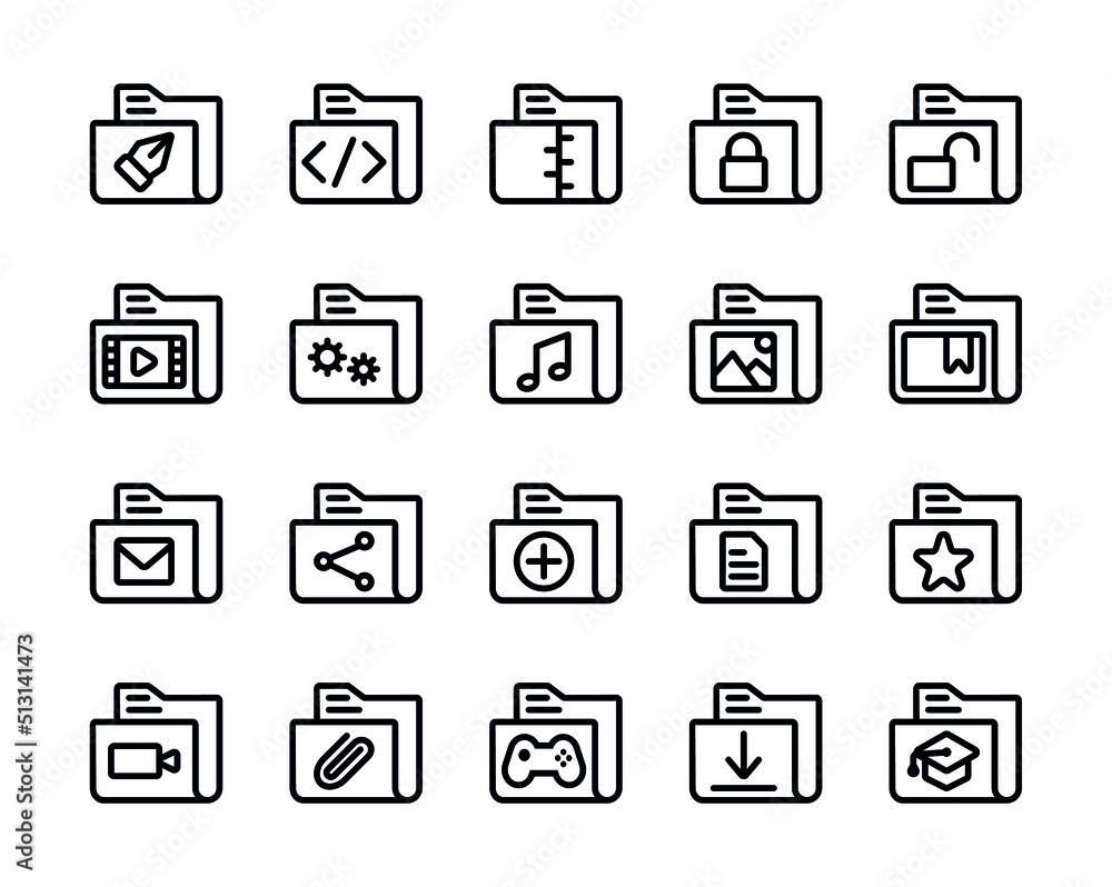 Set Of Folders Icons Thin Line Folders Icons Collection Set Of Folder Icon Collection In Black
