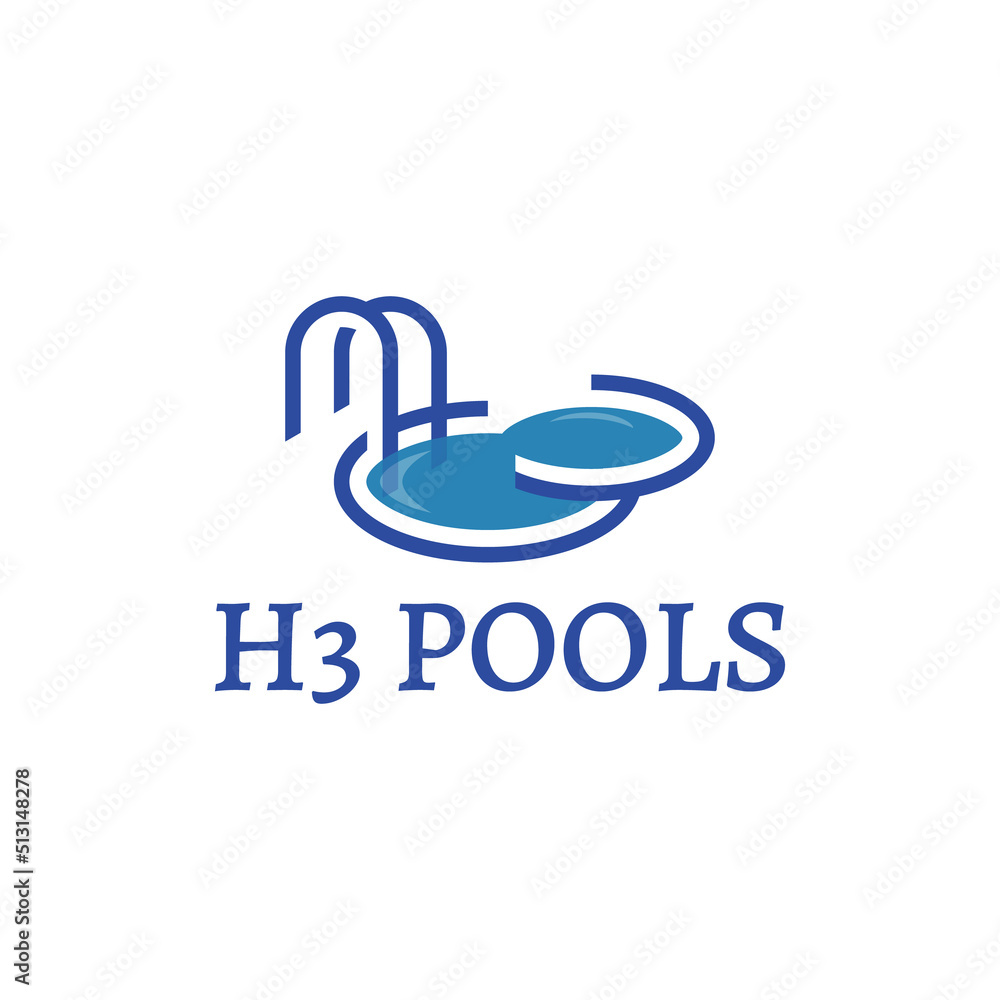 Vector logo of letter H or H3 with simple and modern swimming pool ...