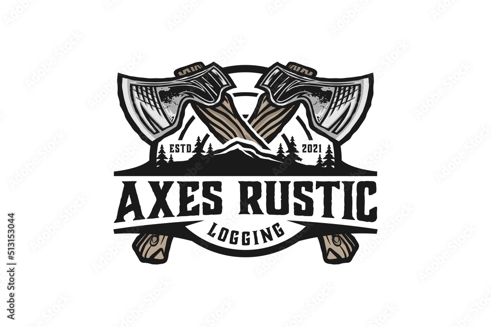 Axes rustic wood work logging logo axe design carpenter badge emblem ...