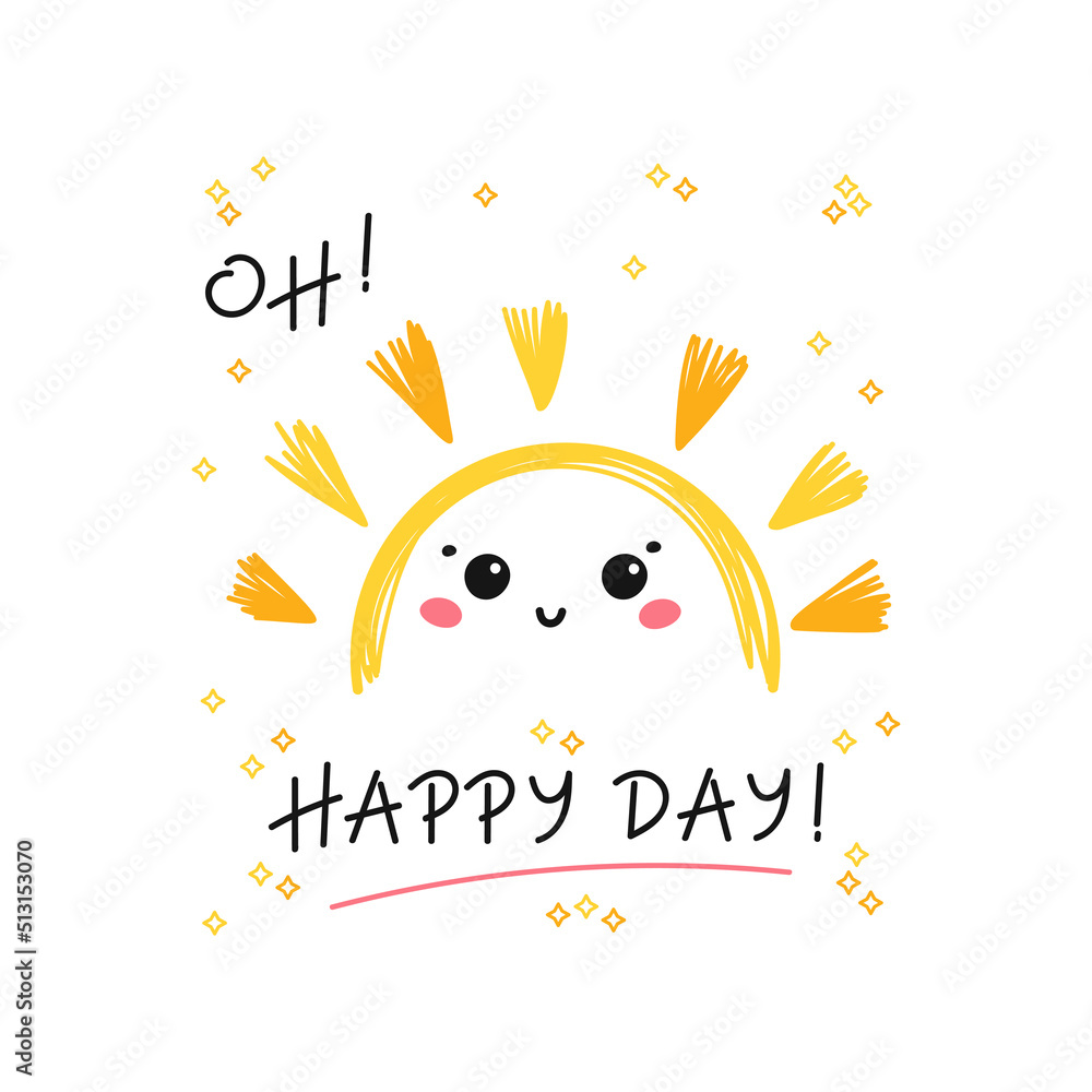 Doodle Cute Sunset or Sunrise Smiling Face. "Oh happy day" Poster ...