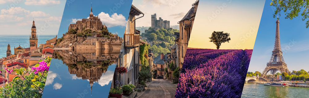 Poster France's famous landmarks collage – Muurposter | Europosters