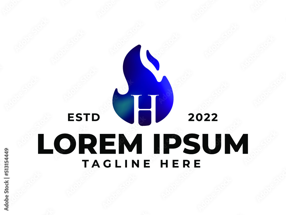 H letter fire flame blue gradient logo design vector Stock Vector ...
