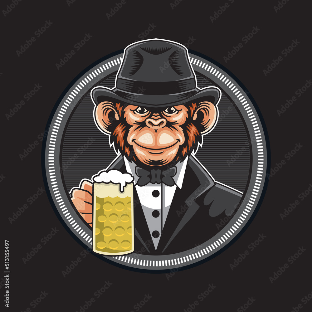 Drunk monkey cartoon premium vector Stock Vector | Adobe Stock
