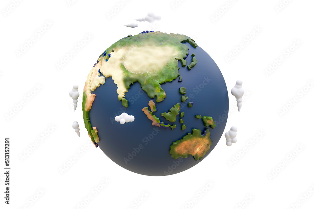 Low poly render of Earth with cloud in a white background. 3d ...