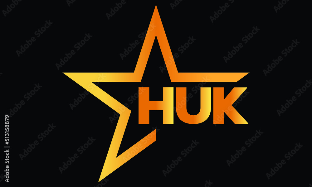 HUK golden luxury star icon three letter logo design vector template ...
