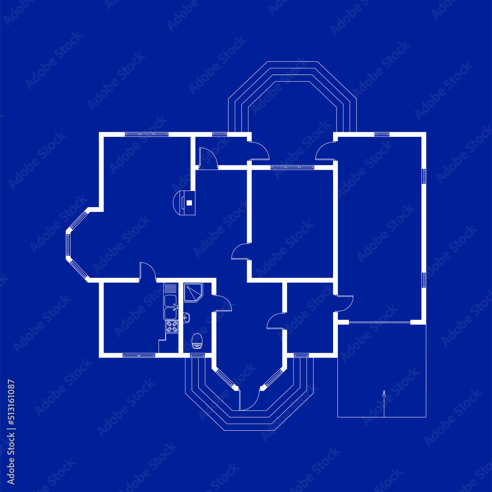 Blueprint floor plan of a modern house. Vector illustration ...