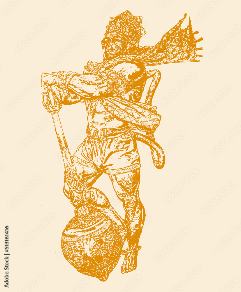 Vector of the Hindu god Lord Hanuman standing heroically with a big ...