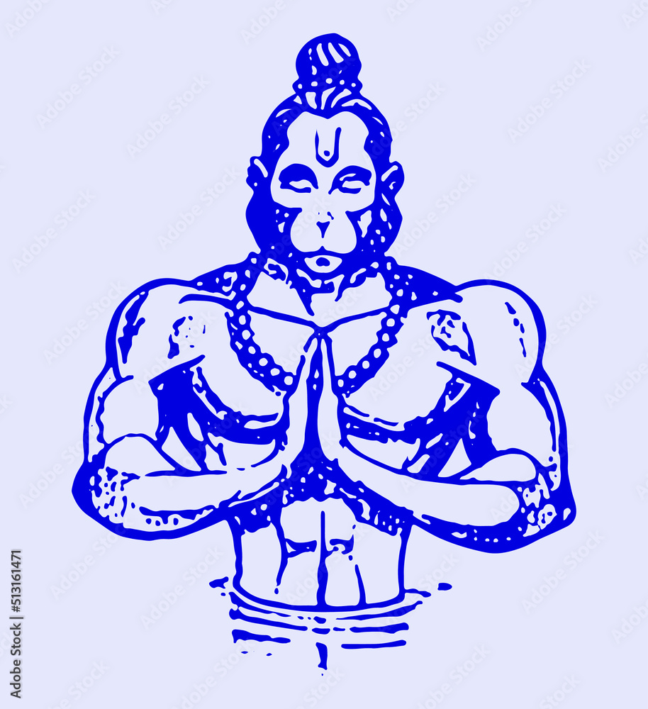 Vector of the praying Hanuman Hindu god with blue against the light ...