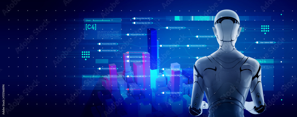 Smart city infrastructure technology automated AI robot industry, 3D ...