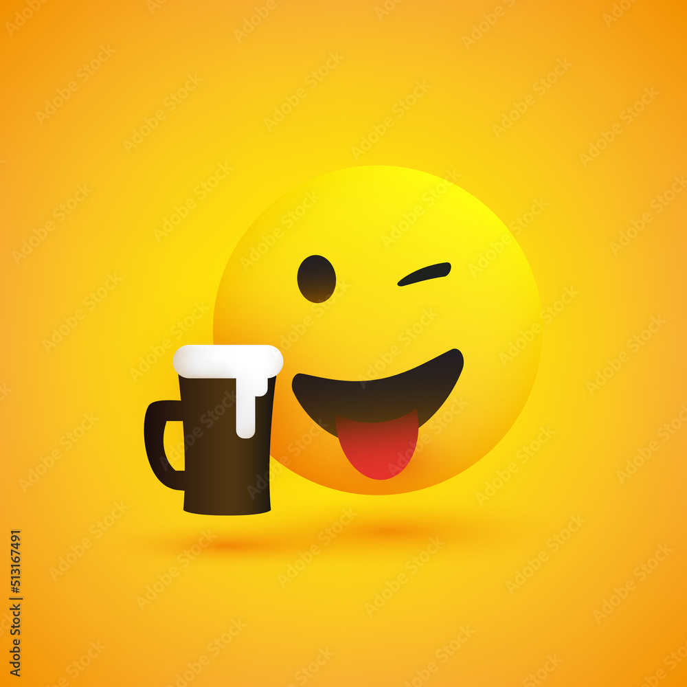 Smiling and Winking, Cheering Emoji, Enjoying the Taste of the Frothy ...