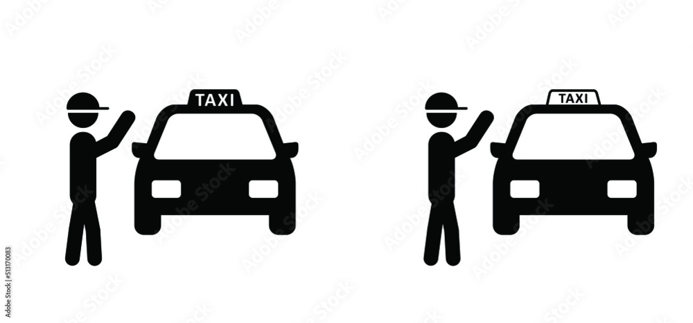 Cartoon passenger waving taxi. Stickman, stick figure wait for a taxi ...
