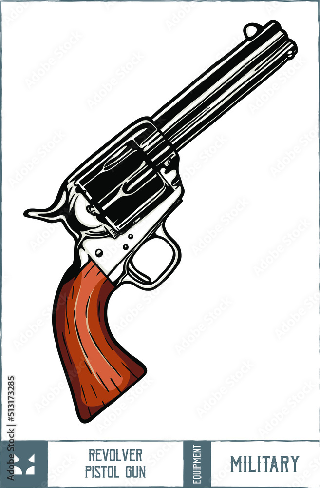 Antique Cowboy Revolver Pistol Gun Vector illustration - Hand drawn ...