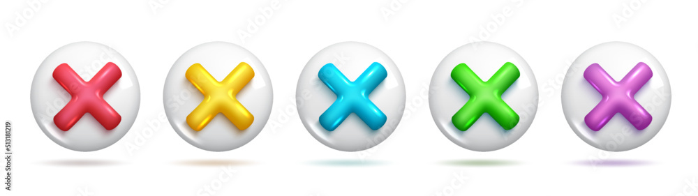Sets of 3d vector reject x icons. Colourful icons for creative and ...