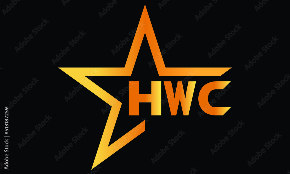 HWC golden luxury star icon three letter logo design vector template ...