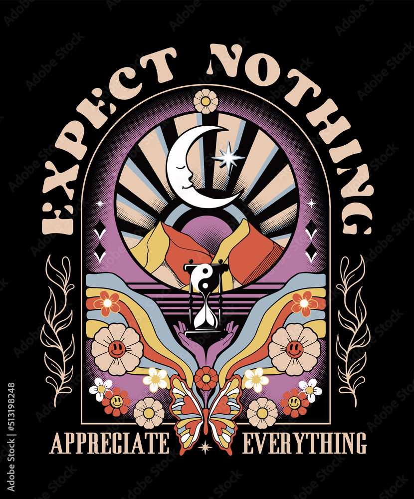 The print design featuring the "Expect Nothing" slogan incorporates a ...