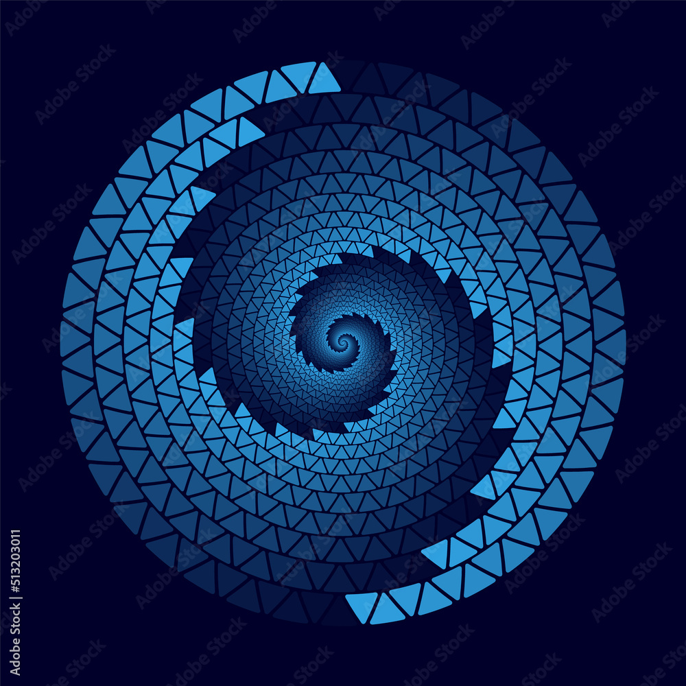 Blue color triangles in circle spiral as background or icon, logo ...