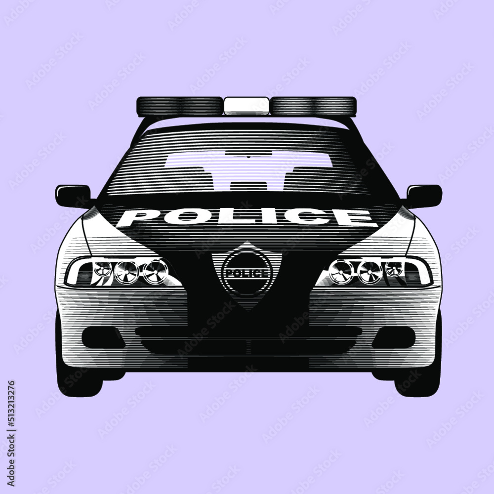 Engraved vintage drawing of Police car in frontal view Stock Vector ...