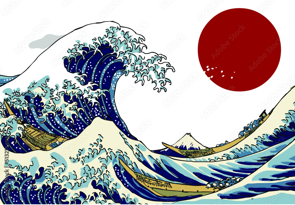 Vector sketch from the big japanese tsunami, Hokusai The Great Wave Of ...
