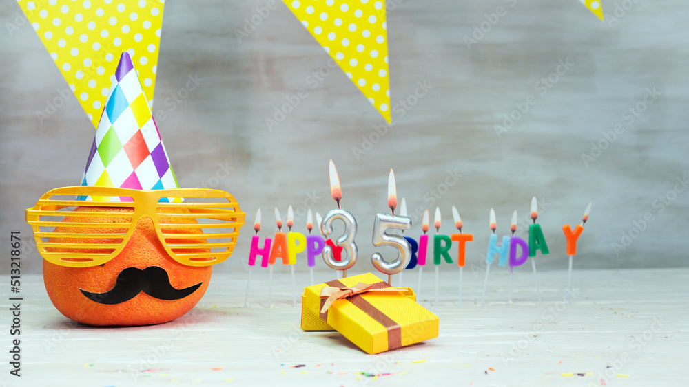 Happy birthday card with number 35. Copy space, beautiful birthday ...