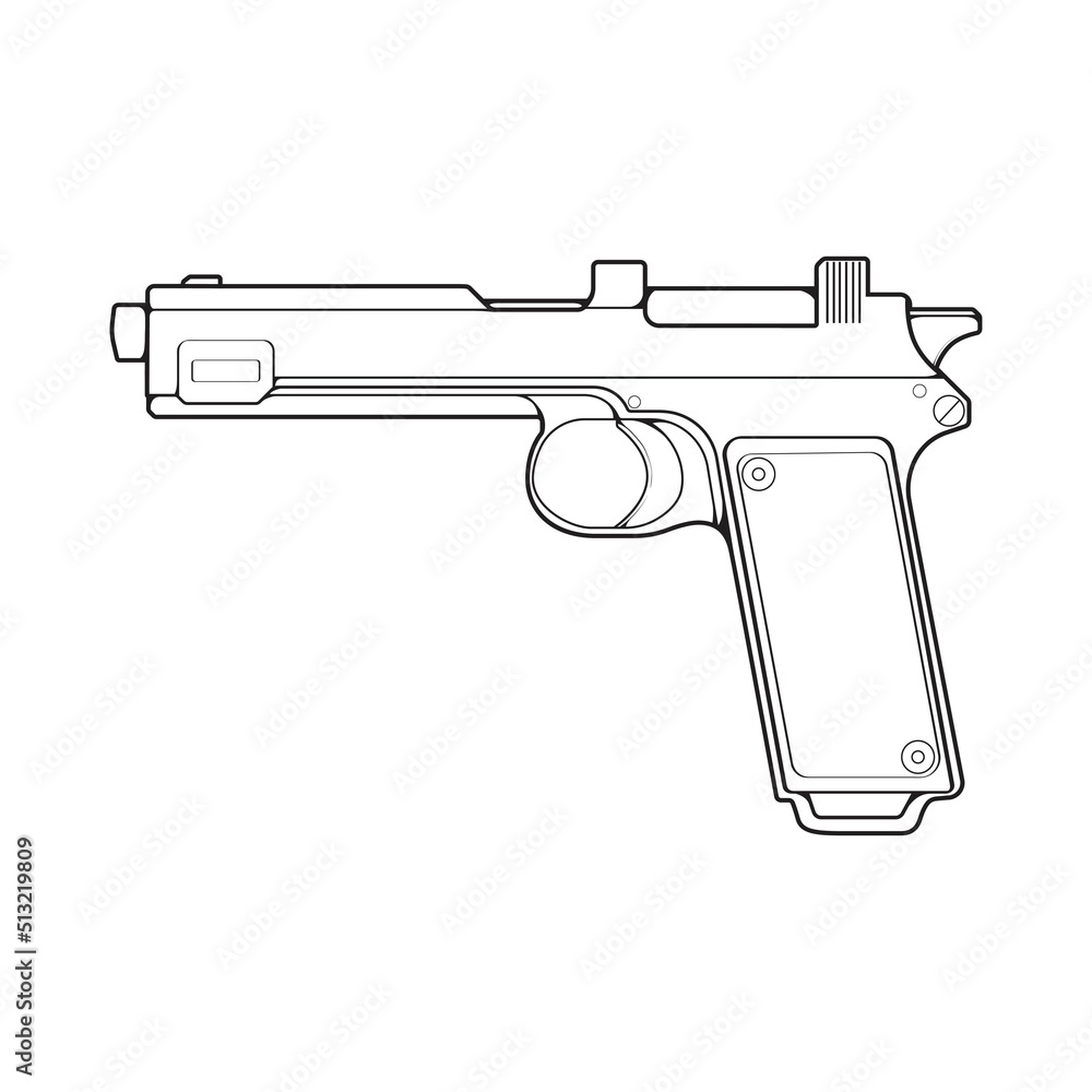 Firearms line art style, Shooting gun, Weapon illustration, Vector Line ...