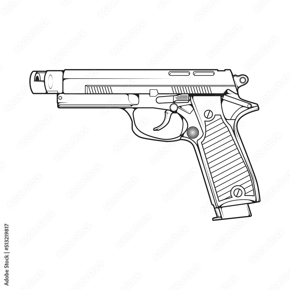 Firearms line art style, Shooting gun, Weapon illustration, Vector Line ...