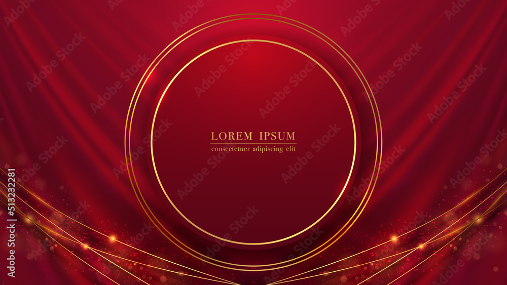 Red circle frame with golden line and glitter light effect decoration ...