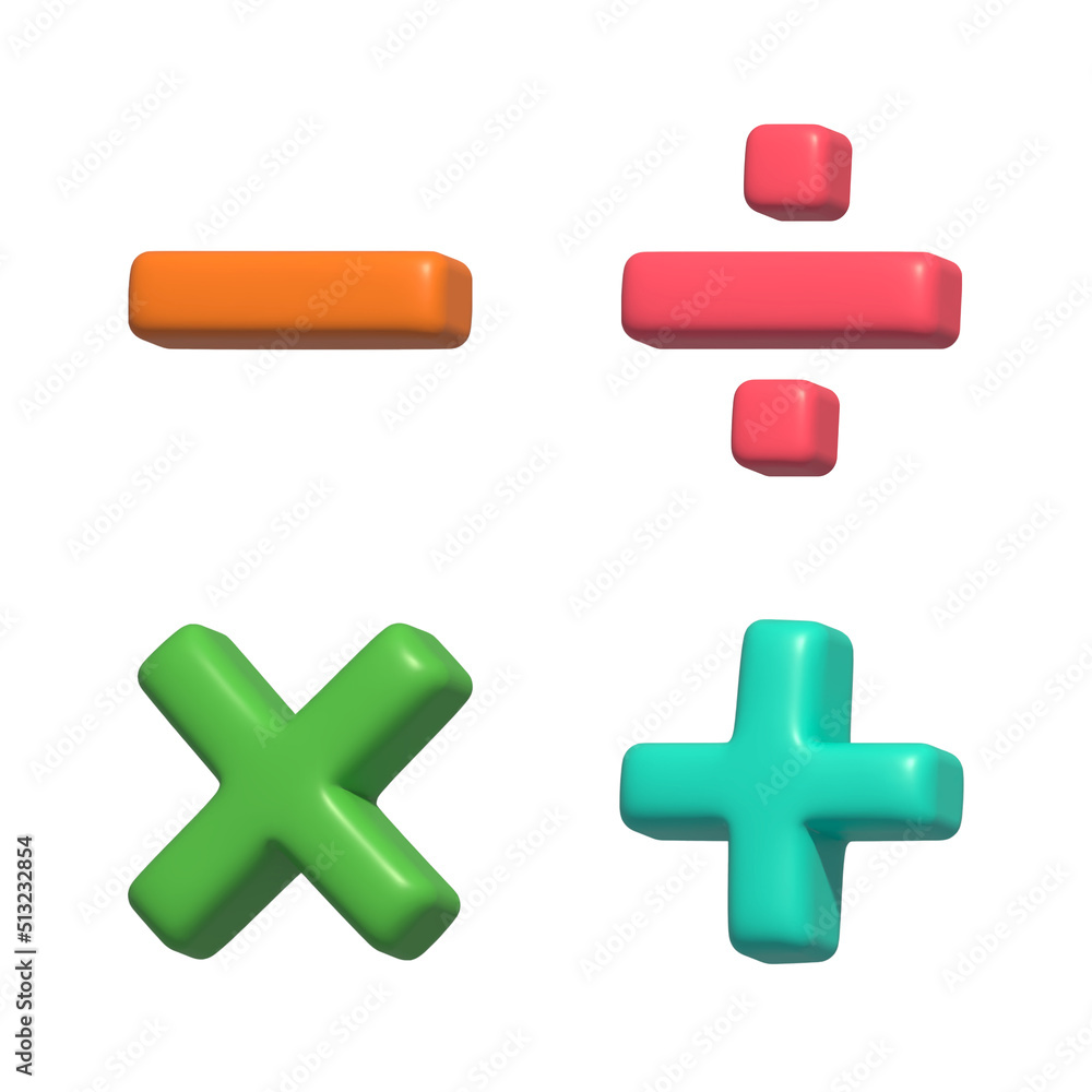 plus minus multiply and divide virtual modern 3d render shiny glossy ...