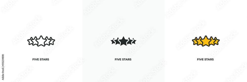 five stars icon. Line, solid and filled outline colorful version ...