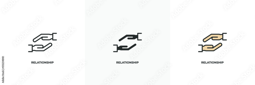 relationship icon. Line, solid and filled outline colorful version ...