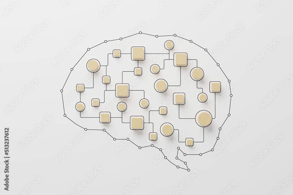 Business process and workflow automation with flowchart. Wooden cube ...