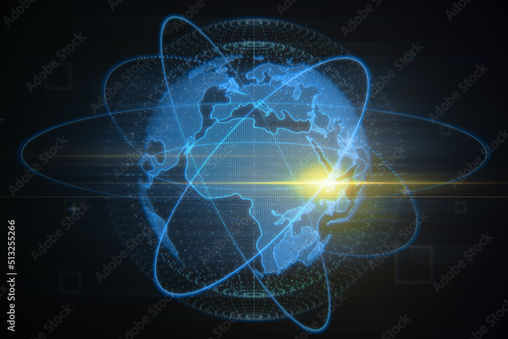 Global connection and tele communication concept with digital world map ...