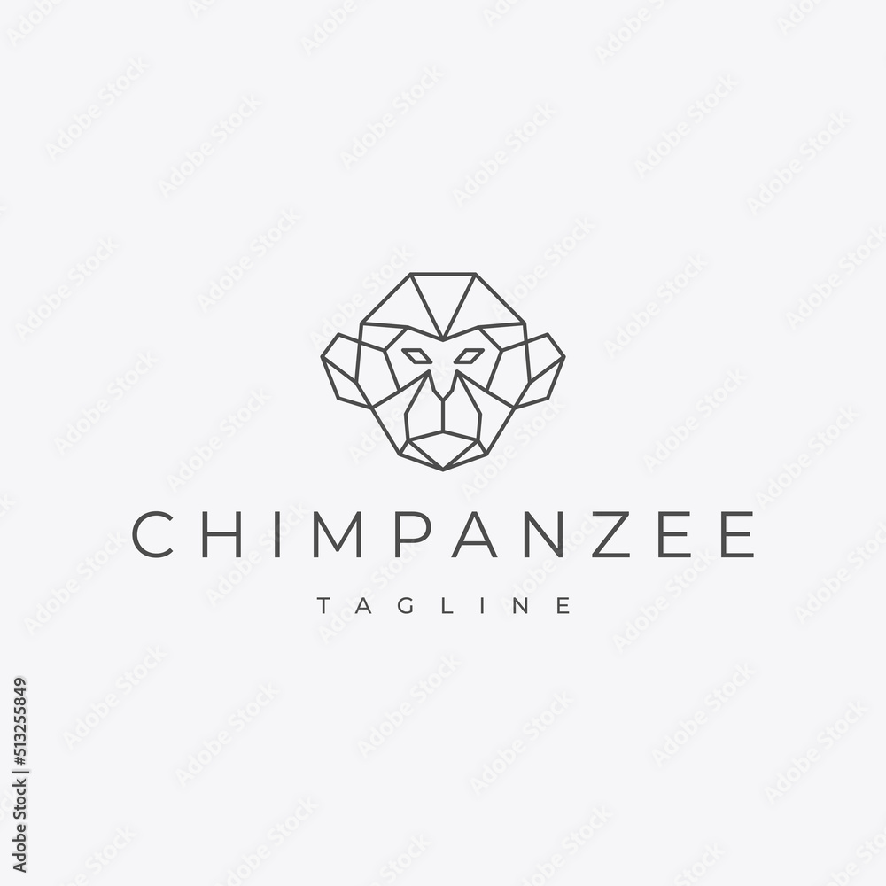 Chimpanzee head line art logo design template Stock Vector | Adobe Stock