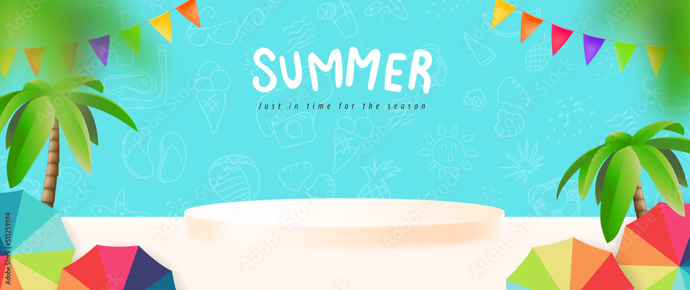 Summer poster banner template for promotion with product display ...