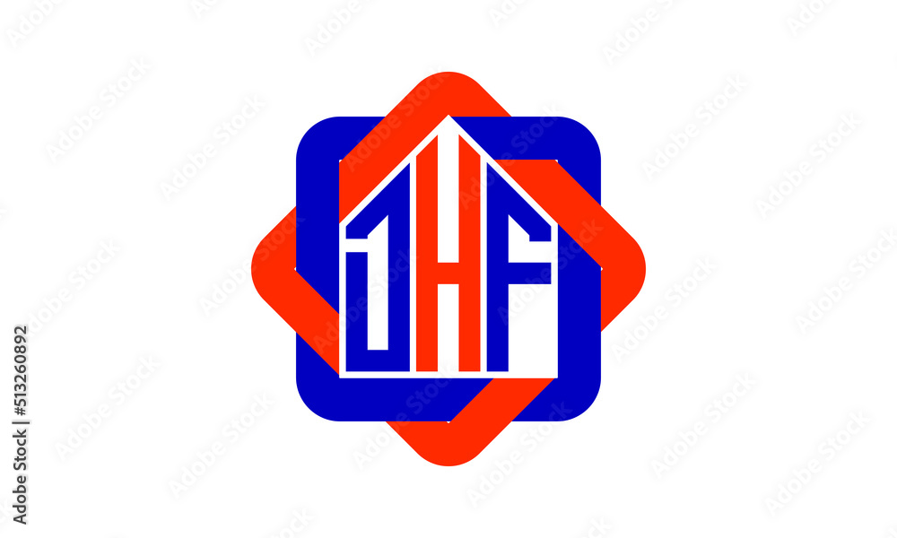 DHF three letter real estate logo with home icon logo design vector ...