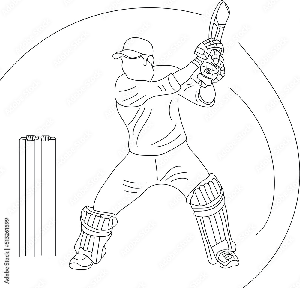 Cricket Vector, Cricket logo, Sketch drawing of batsman playing square ...