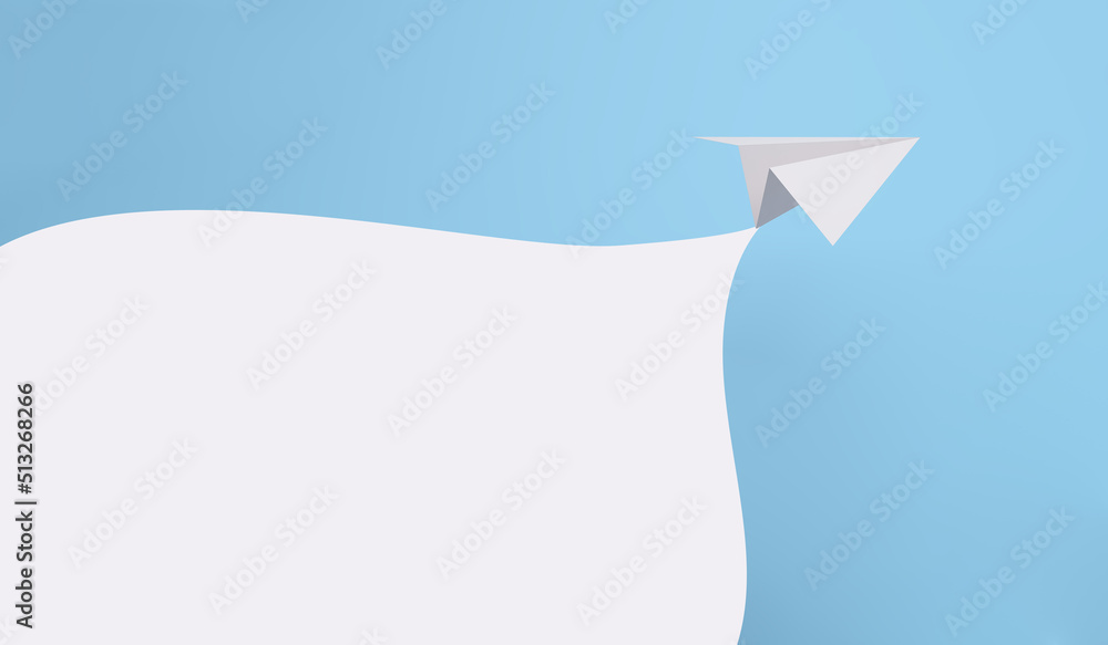 Paper plane with a cloud for design on blue background. Business team ...