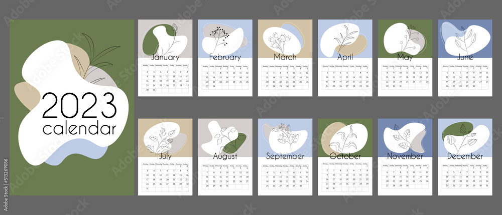 Abstract calendar for 2023 in vertical A4 format. Calendar in neutral ...