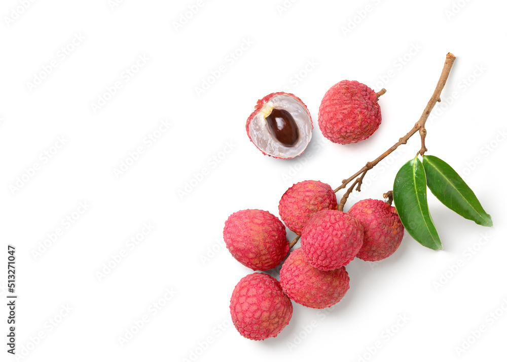 Flat lay of Bunch of Lychee isolate on white background. Stock Photo ...