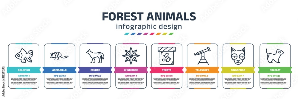 forest animals infographic design template with goldfish, armadillo ...