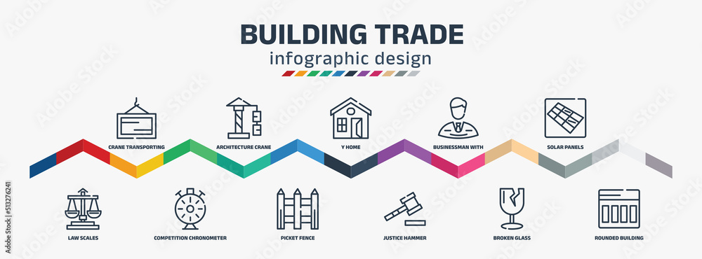 Vetor de building trade infographic design template with crane ...