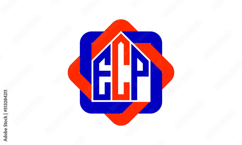 ECP three letter real estate logo with home icon logo design vector ...