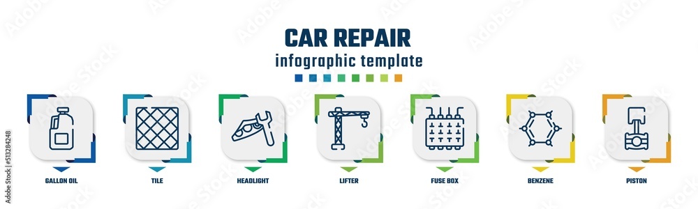 car repair concept infographic design template. included gallon oil ...