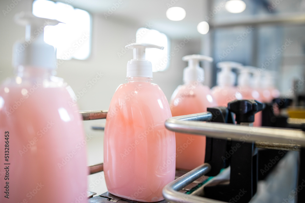 Production of bottled liquid soap or detergent for disinfection in ...