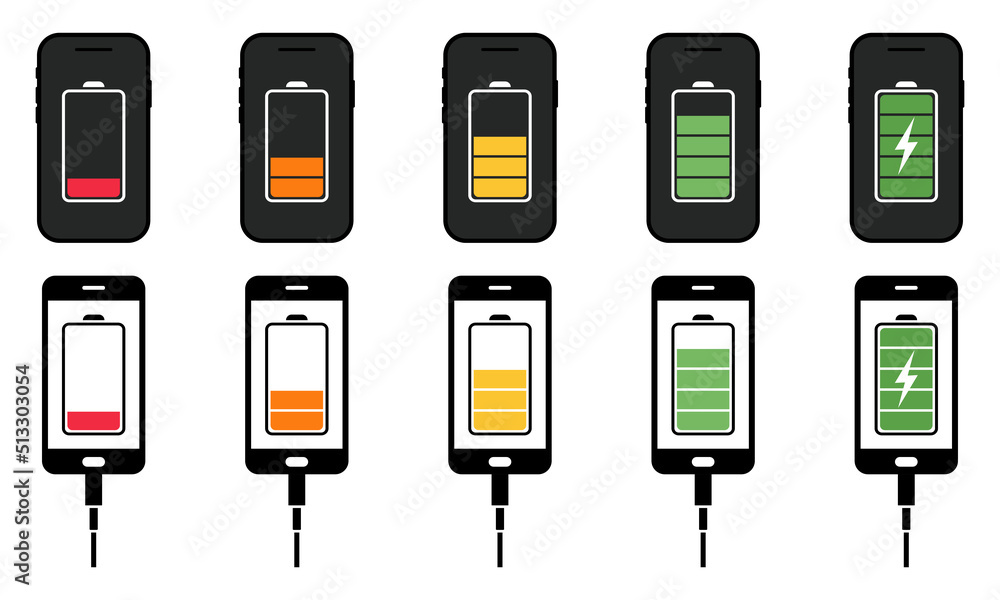 Charging battery on smartphone display. Level battery on screen phone ...