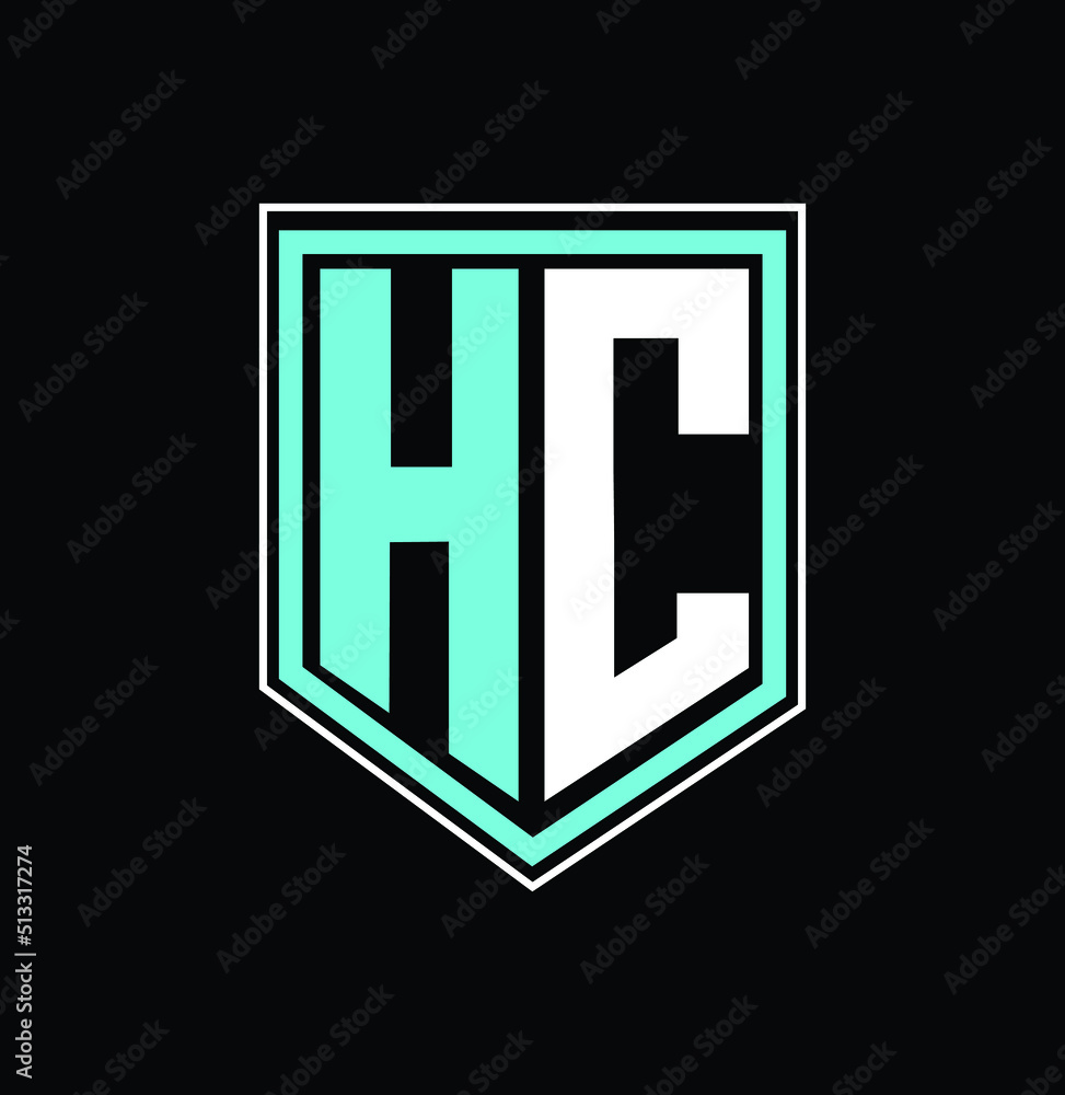 Initial letters HC shield shape blue and white with black background ...