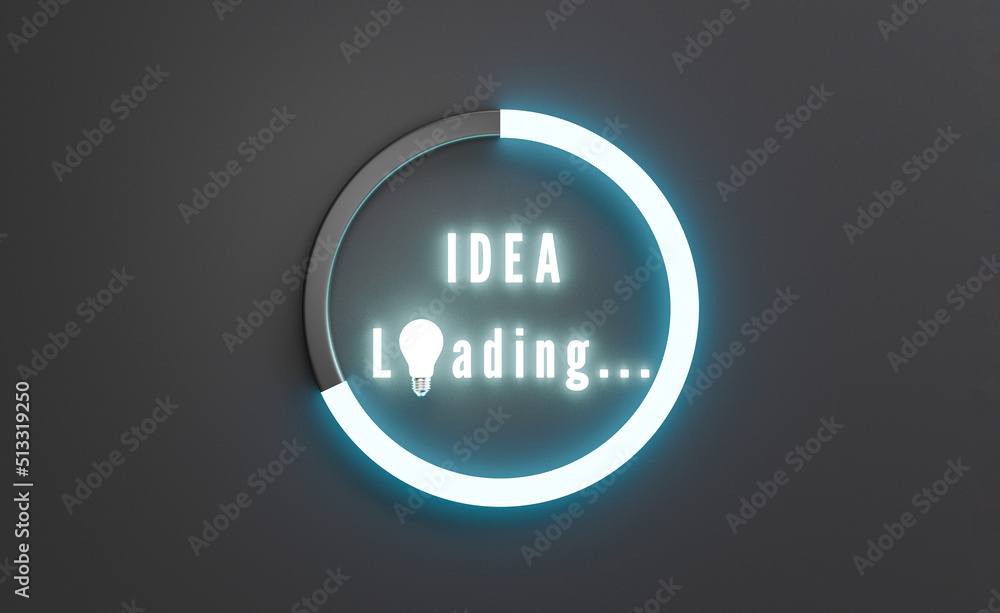 Glowing Idea loading wording with progressive icon and lightbulb for ...