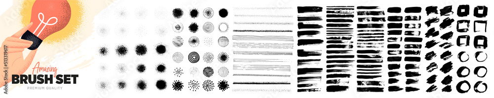 Set of hand drawn brush elements, textures and patterns, and graphic ...
