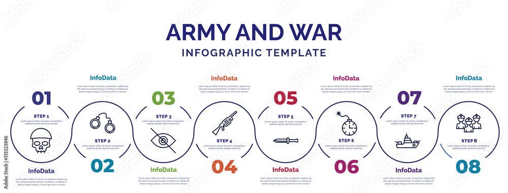 infographic template with icons and 8 options or steps. infographic for army and war concept ...