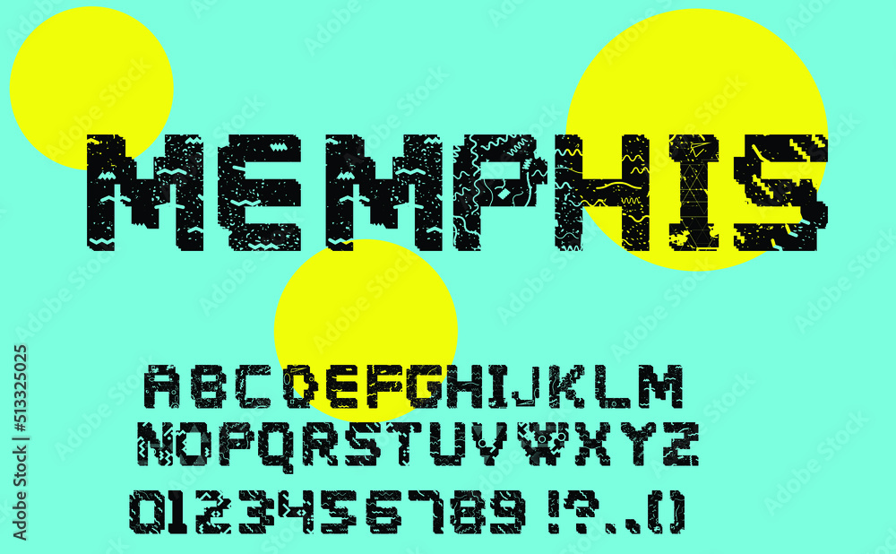 Textured retro fonts .Memphis style letters and numbers . Vector ...